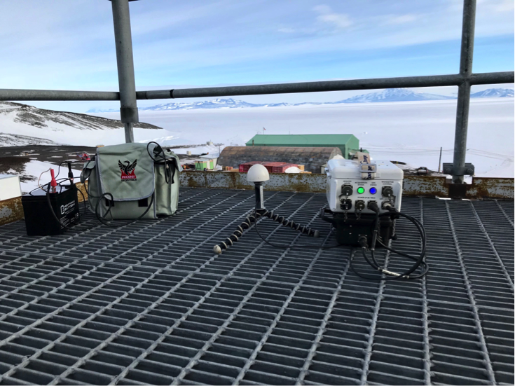 The cold-weather data logger test on the deck of Crary Laboratory, with ...